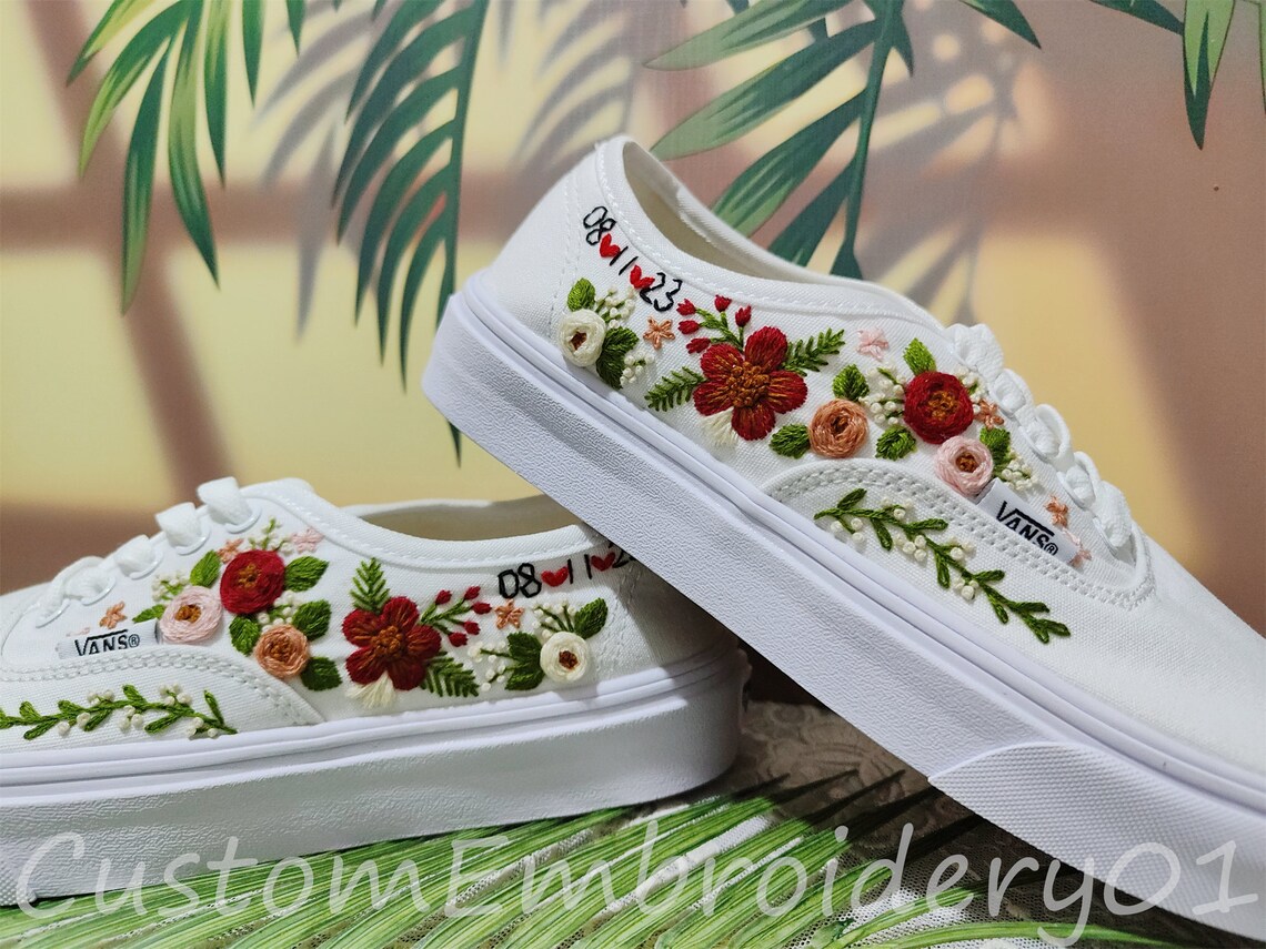 Custom Vans Embroidered Shoes Vans Bridal Sneakers Embroidered Wedding ...