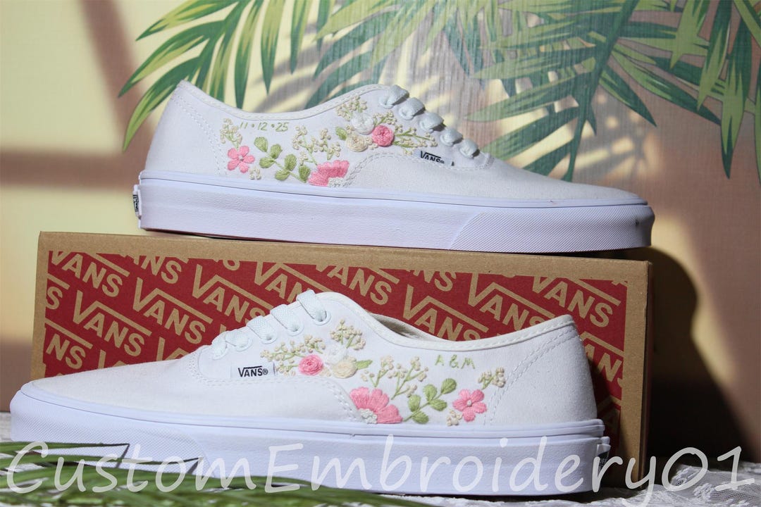 Custom Vans Embroidered Shoes Vans Bridal Sneakers Embroidered Wedding ...