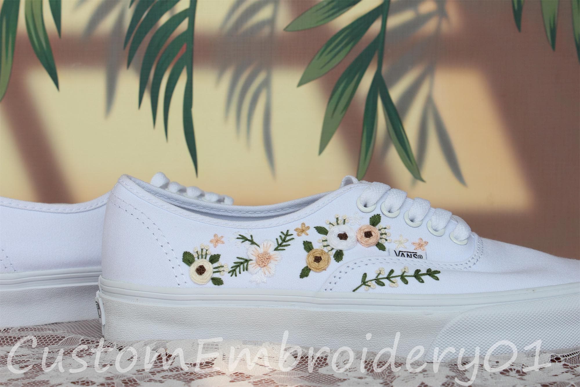 Custom Vans Embroidered Shoes Vans Bridal Sneakers Sunflower ...