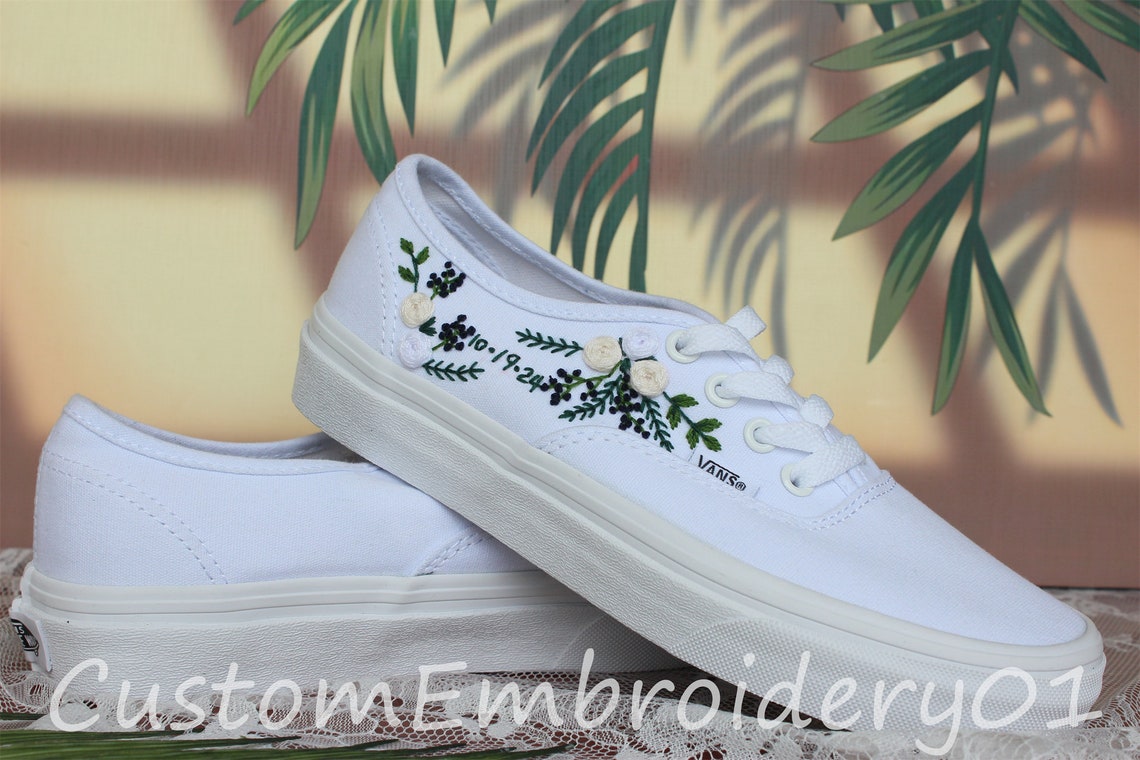 Custom Vans Embroidered Shoes Vans Bridal Sneakers Embroidered Wedding ...
