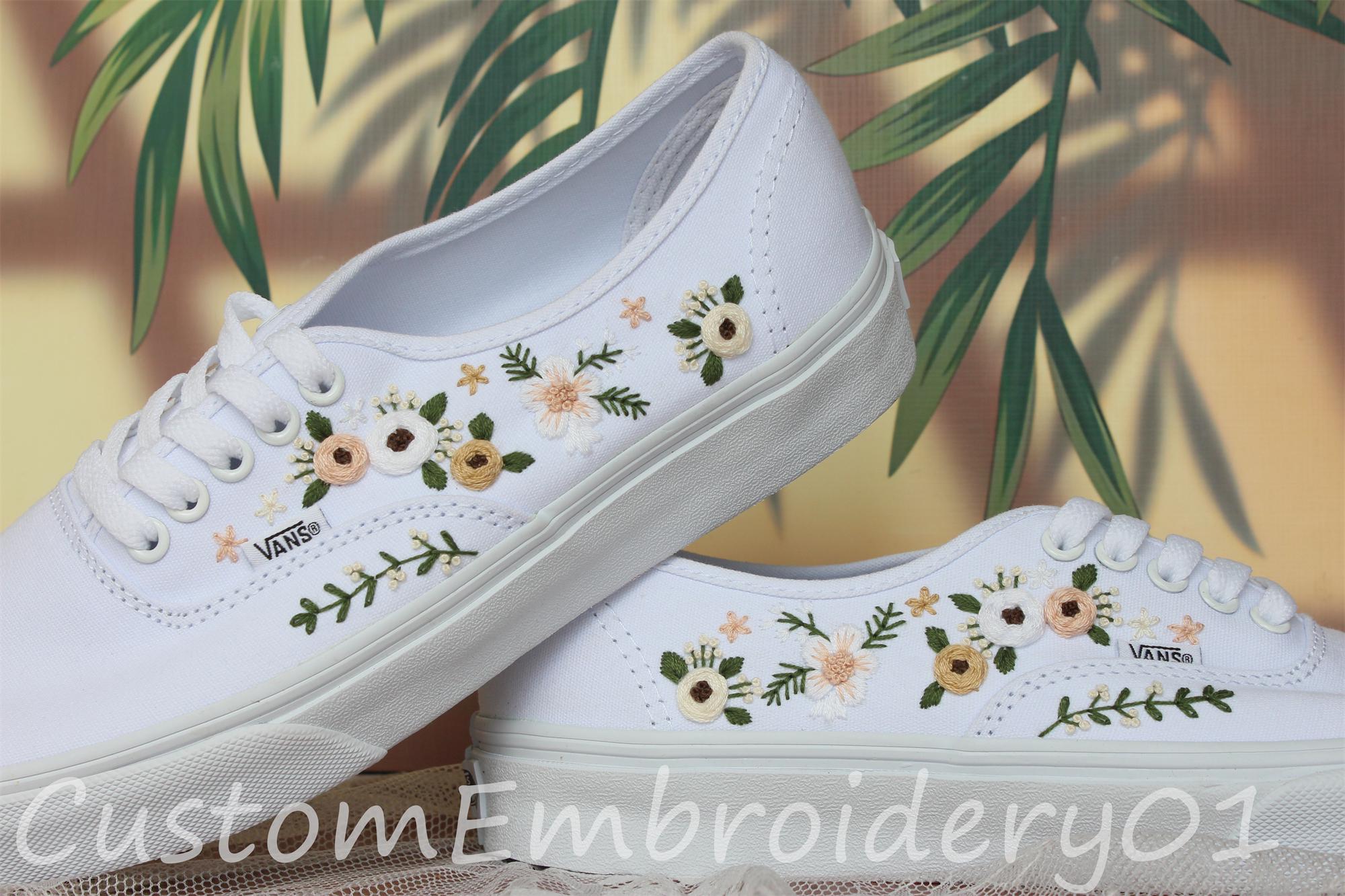 Custom Vans Embroidered Shoes Vans Bridal Sneakers Sunflower ...