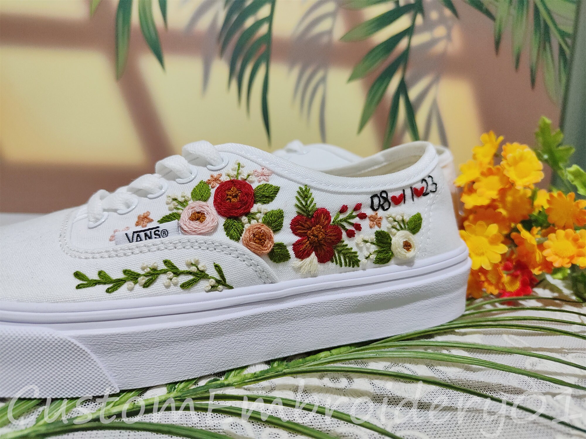 Custom Vans Embroidered Shoes Vans Bridal Sneakers Embroidered Wedding ...