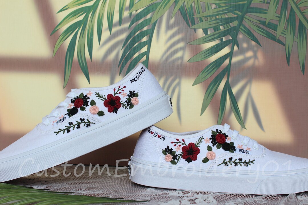 Custom Vans Embroidered Shoes Vans Bridal Sneakers Embroidered Wedding ...