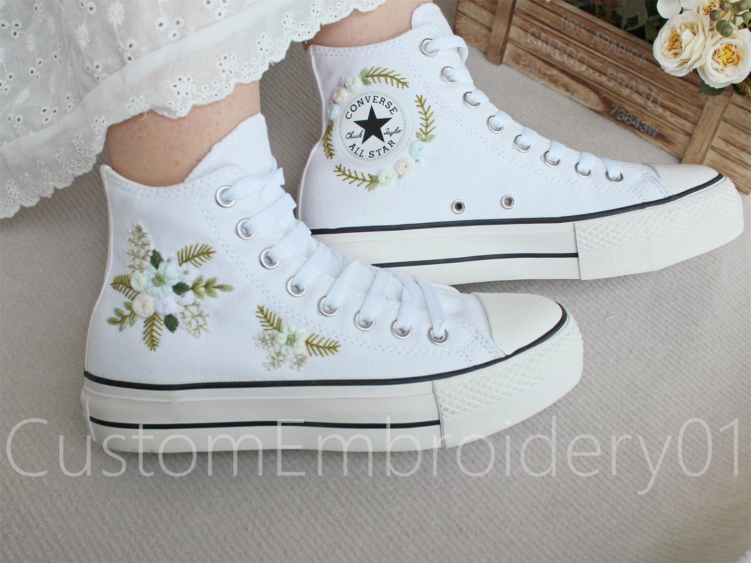 Wedding Sneakers/ Valentine Gift/embroidered Wedding Flowers Shoes ...