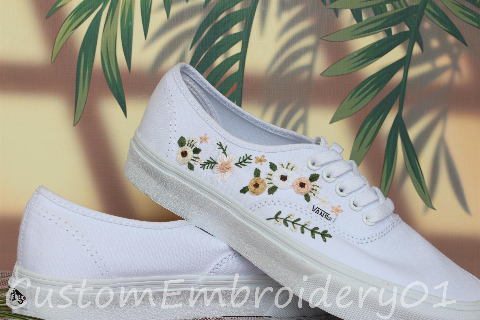 Custom Vans Embroidered Shoes Vans Bridal Sneakers Sunflower ...