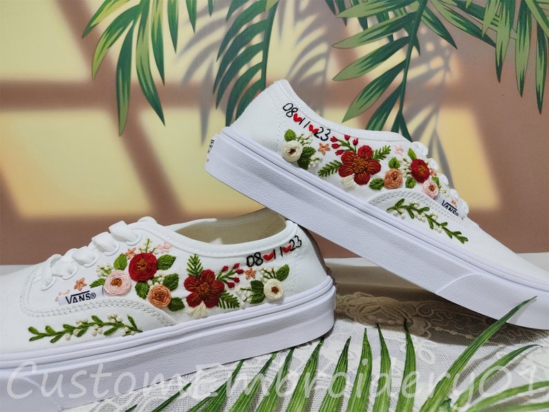 Custom Vans Embroidered Shoes Vans Bridal Sneakers Embroidered Wedding ...
