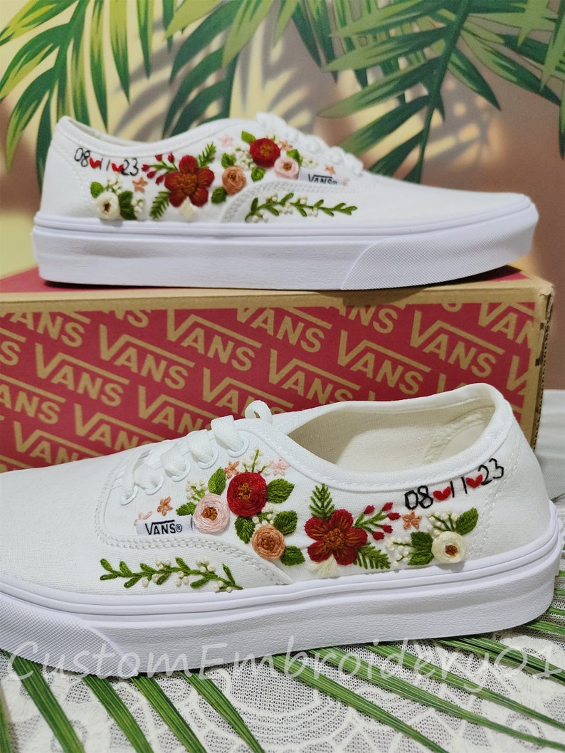 Custom Vans Embroidered Shoes Vans Bridal Sneakers Embroidered Wedding ...