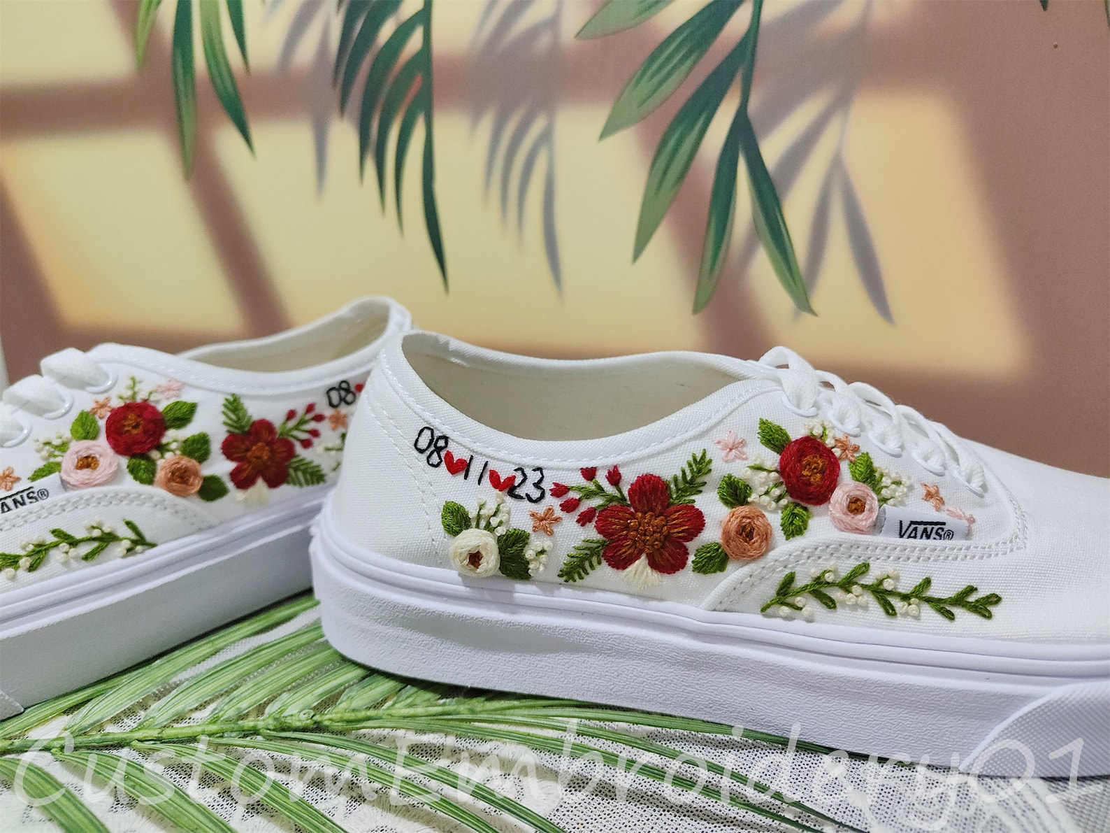 Custom Vans Embroidered Shoes Vans Bridal Sneakers Embroidered Wedding ...