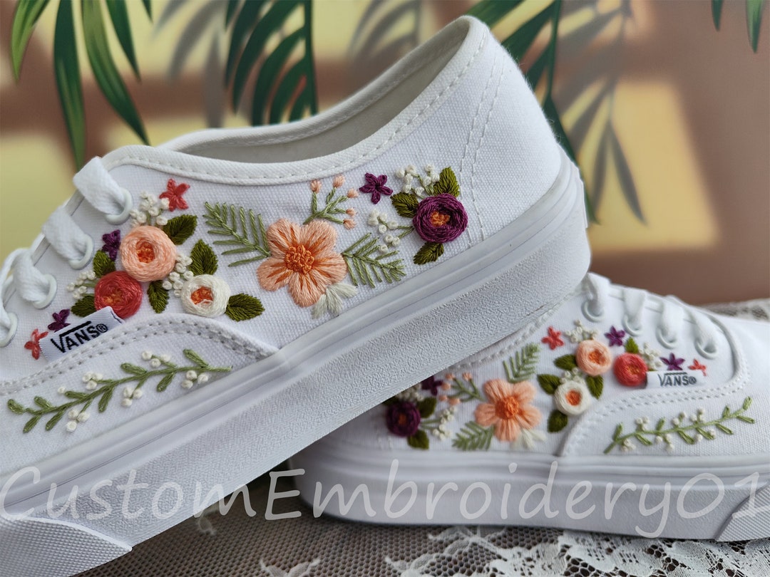 Custom Vans Embroidered Shoes Vans Bridal Sneakers Embroidered Wedding ...