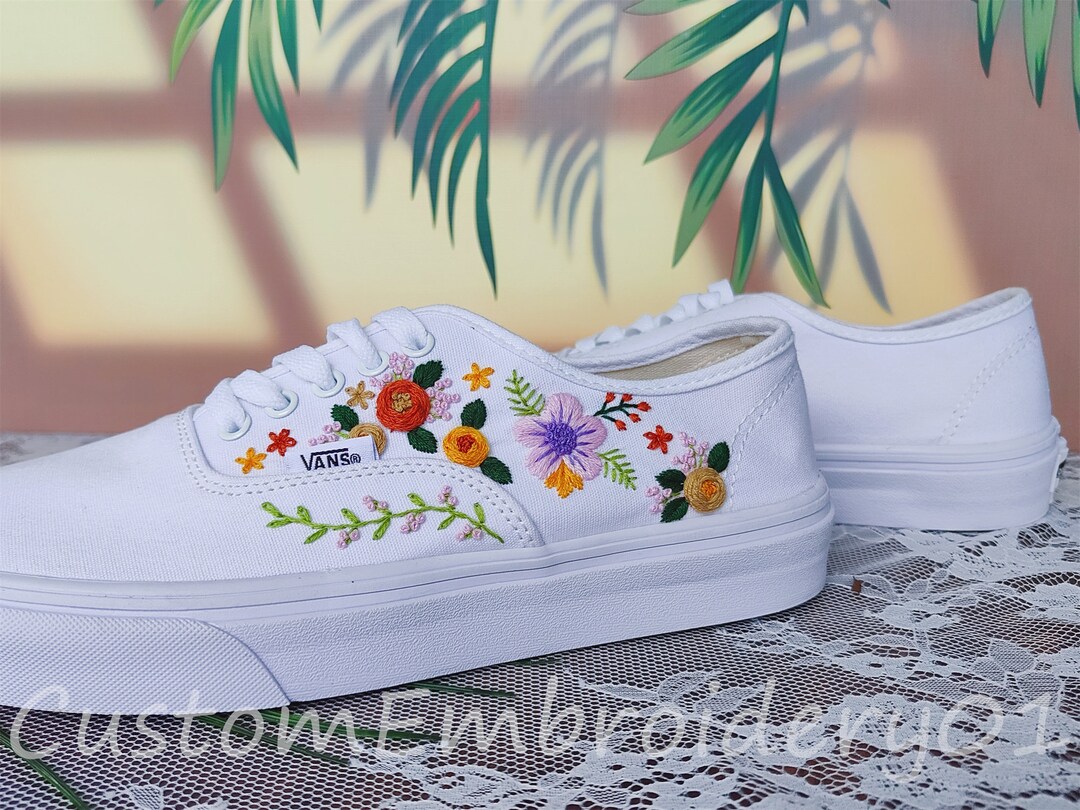 Custom Vans Embroidered Shoes Vans Bridal Sneakers Embroidered Wedding ...