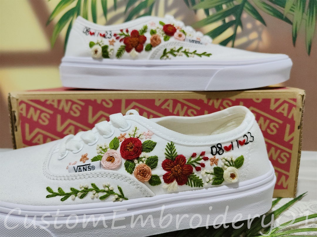 Custom Vans Embroidered Shoes Vans Bridal Sneakers Embroidered Wedding ...
