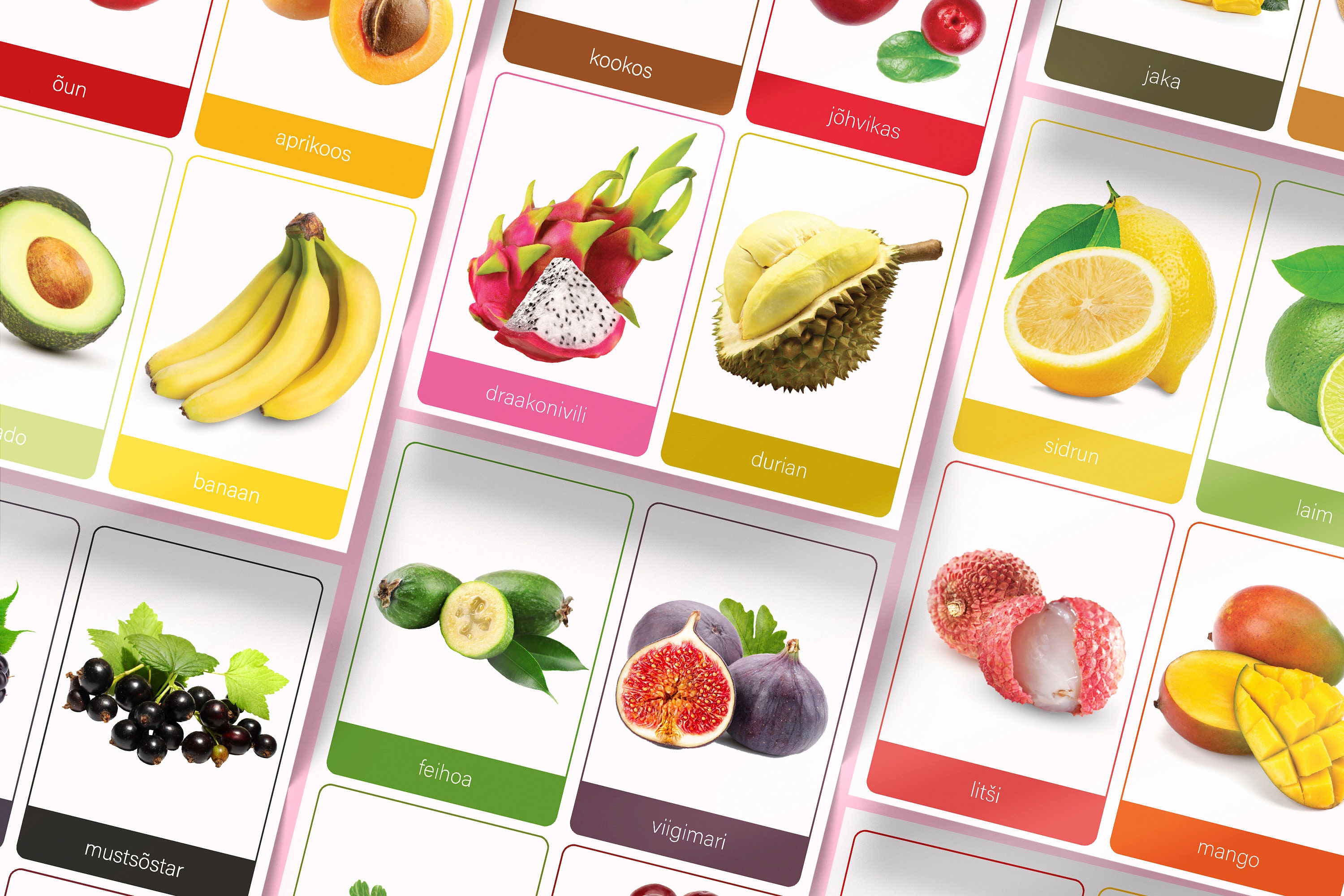 Puuviljad Ja Marjad Õppekaardid Reaalsed Fotod Prinditav PDF Materjal ...