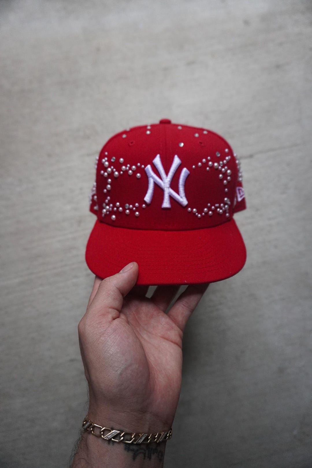 Pearl & Rhinestone Detailed New Era Cap, Custom Beaded Hat, Unisex ...
