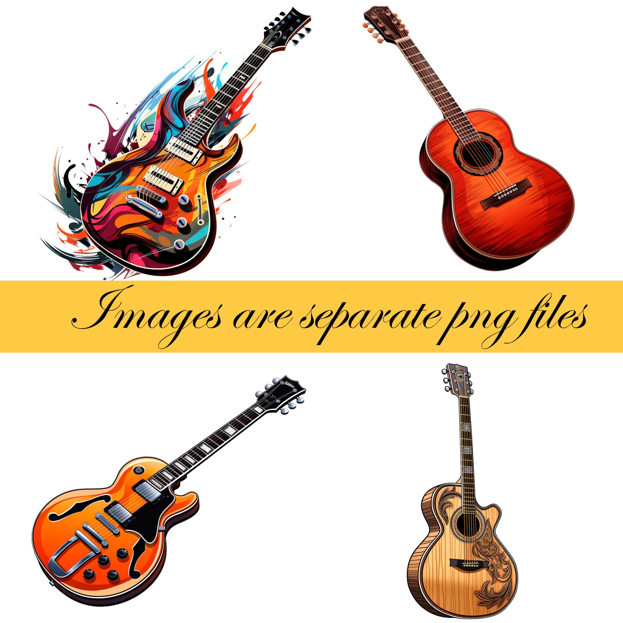 Guitar Clipart, Digitaler Download, Gitarre Clip Art, Digital Graphic ...