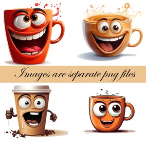 Funny Coffee Cups Clipart, Digitaler Download, Lustige Kaffee Tassen ...