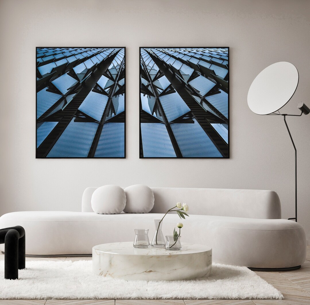Infinite Window Building Print Set of 2 Blue Photo Wall Art, Abstract ...