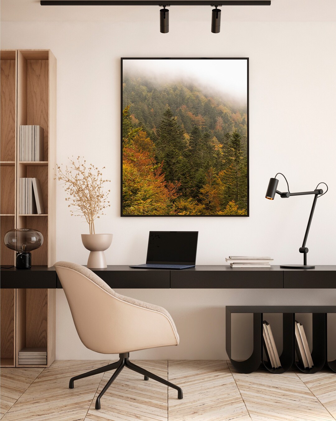 Wald Poster Herbst Bäume Foto Landschaft Wandbild, orange grünes Poster ...