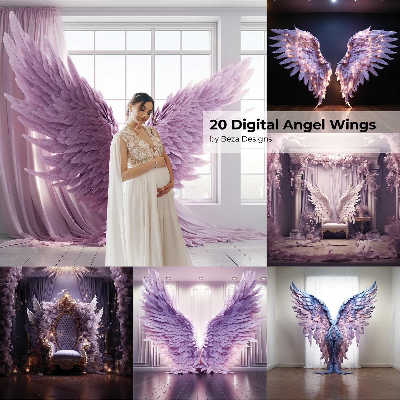 20 X Digital Backdrops, Angel Wings Digital Backgrounds, Maternity ...