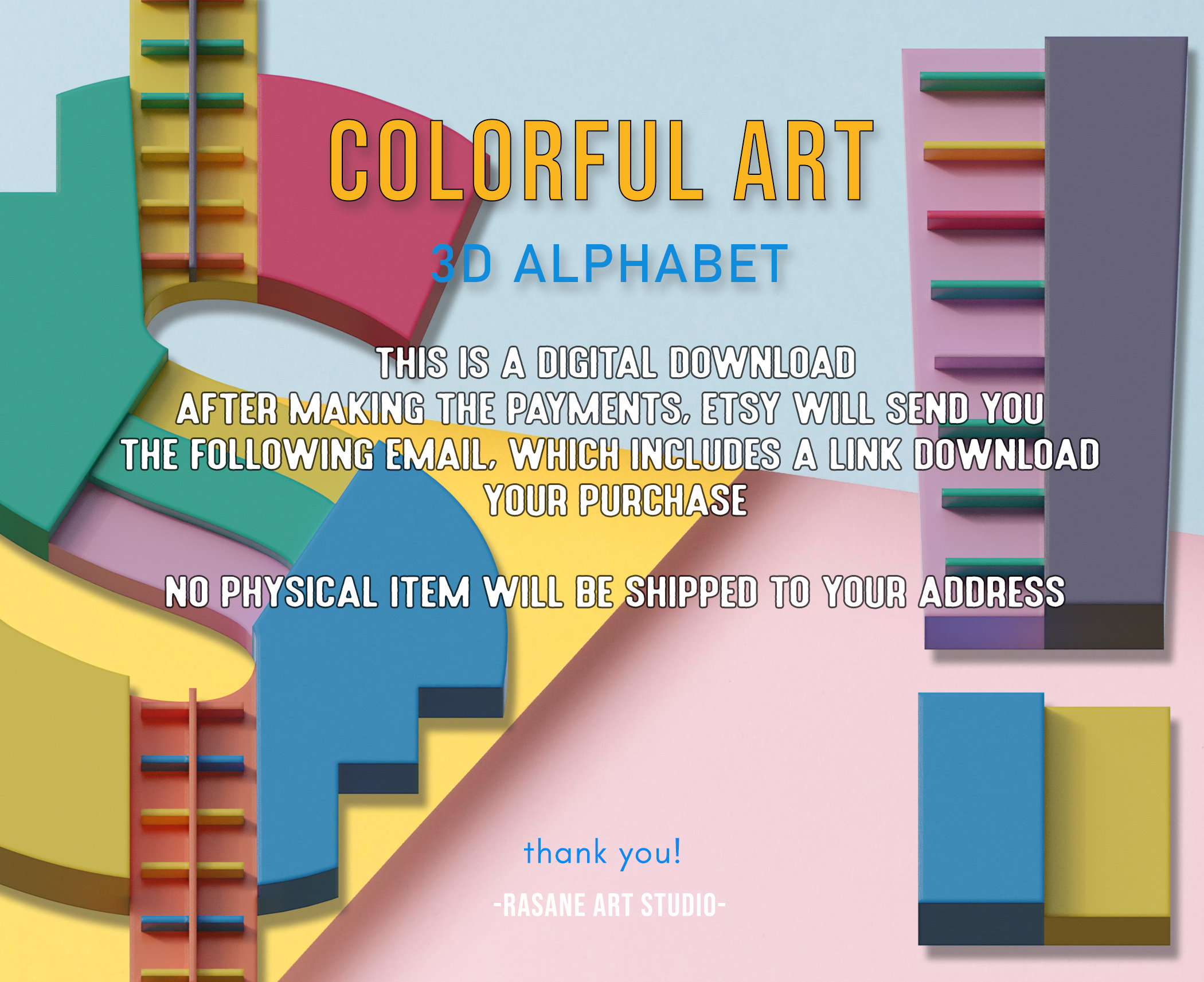 Colorful Art 3D Alphabet Clipart PNG High Quality Digital - Etsy