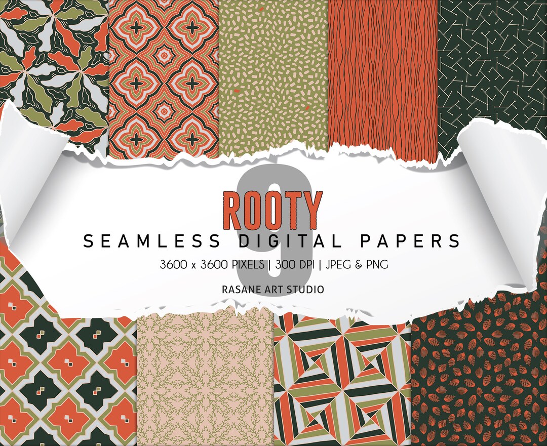 Rooty Seamless Digital Paper, Digital Paper Patterns, Printable Paper ...