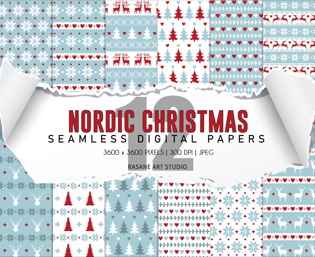 Nordic Christmas Seamless Digital Paper, Digital Paper Patterns ...