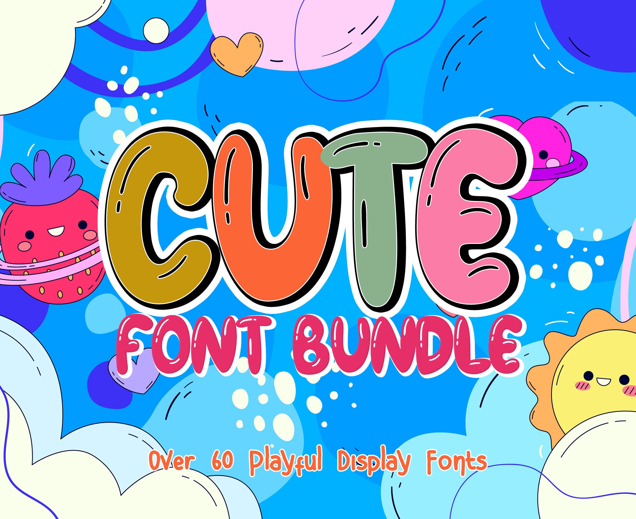 60+ Cute Fonts Bundle | Commercial Use - Etsy