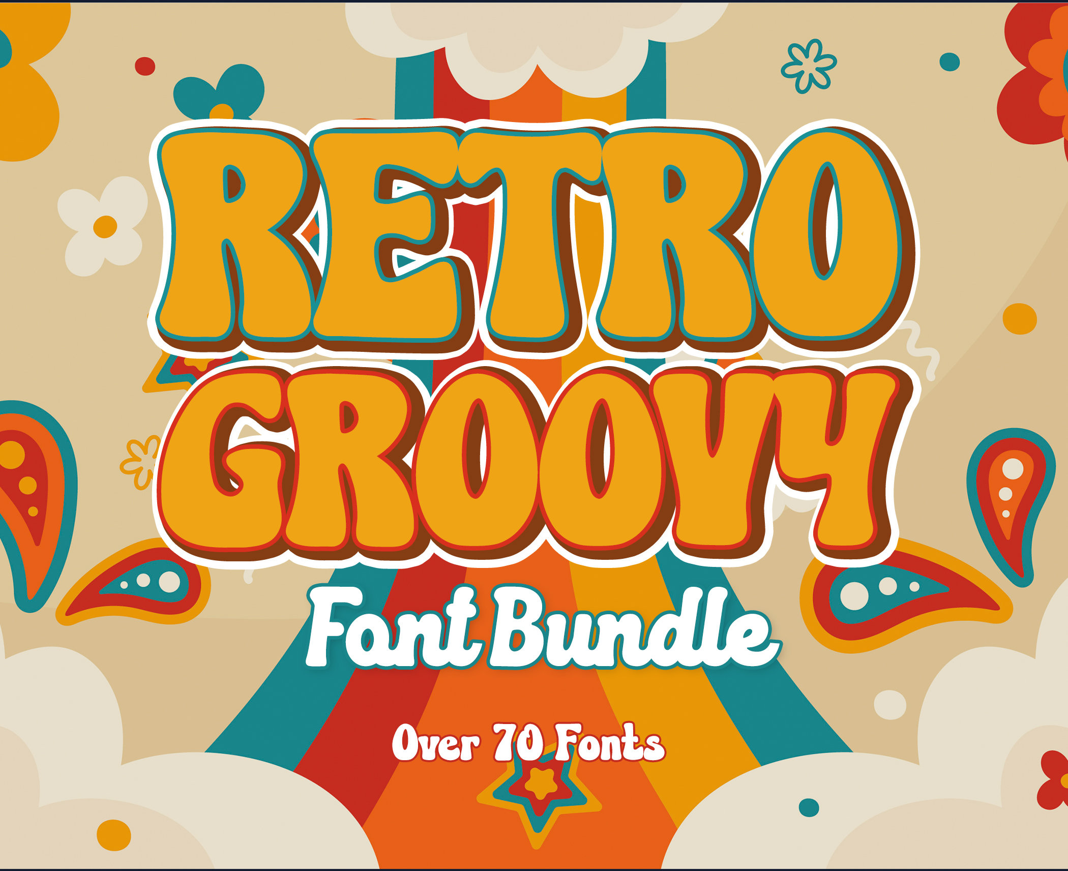 60+ Retro and Groovy Fonts Bundle | Commercial Use - Etsy