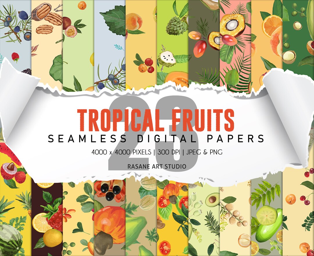 Tropical Fruits Seamless Digital Paper, Digital Paper Patterns ...