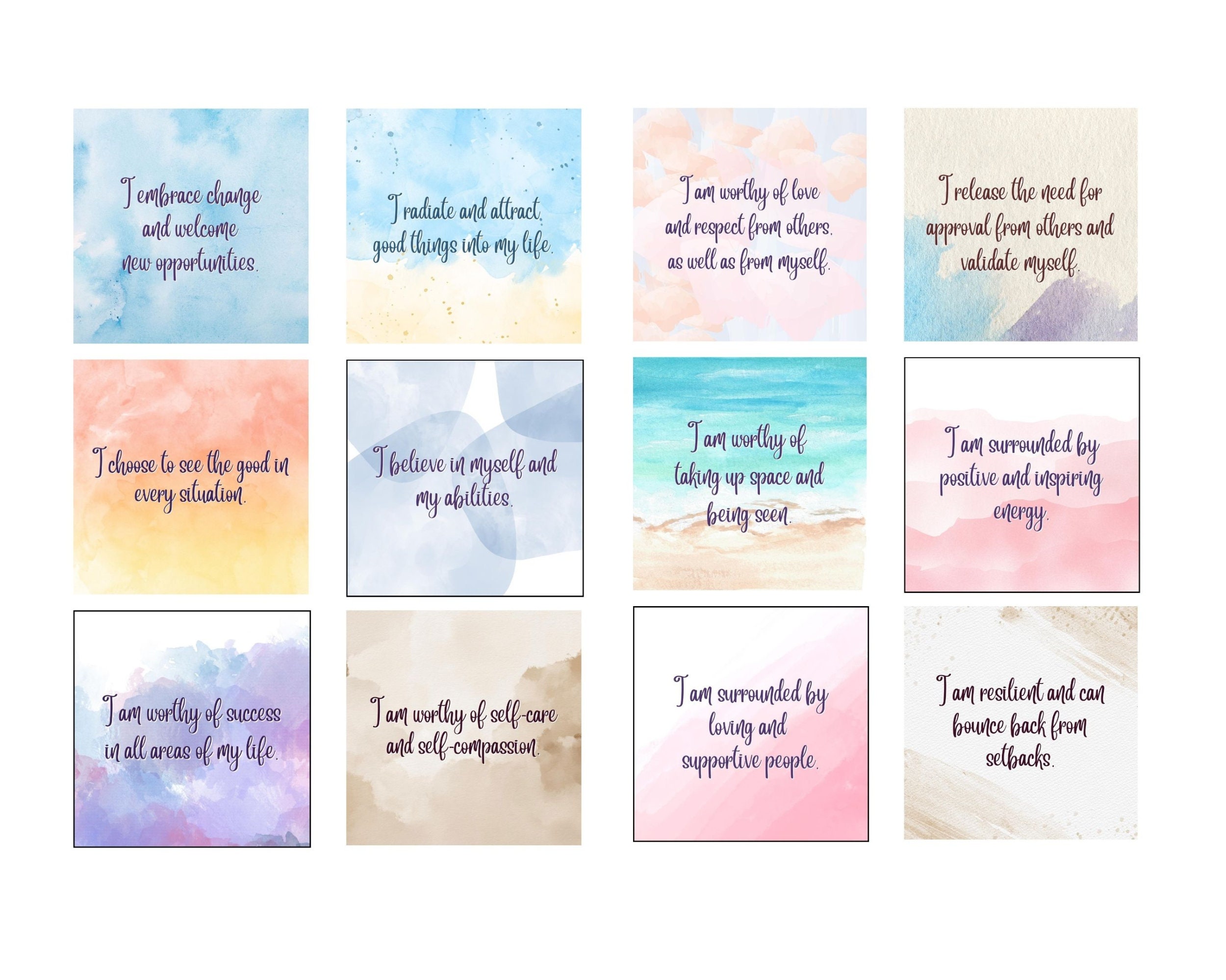 54 Printable Positive Affirmation Cards Deck Motivation for Women ...