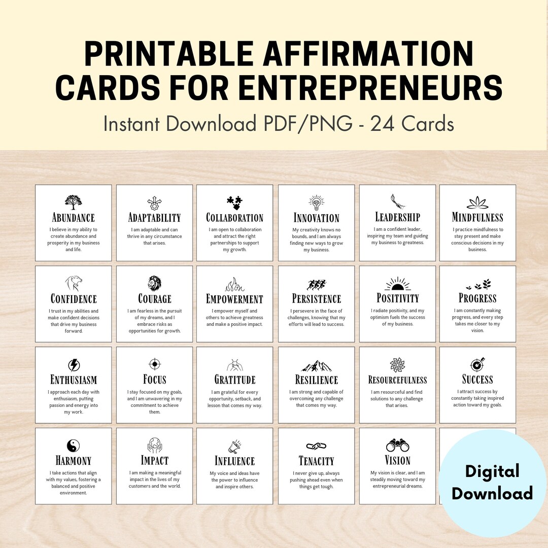 Affirmation Cards Printable for Entrepreneurs and Business Owners for ...