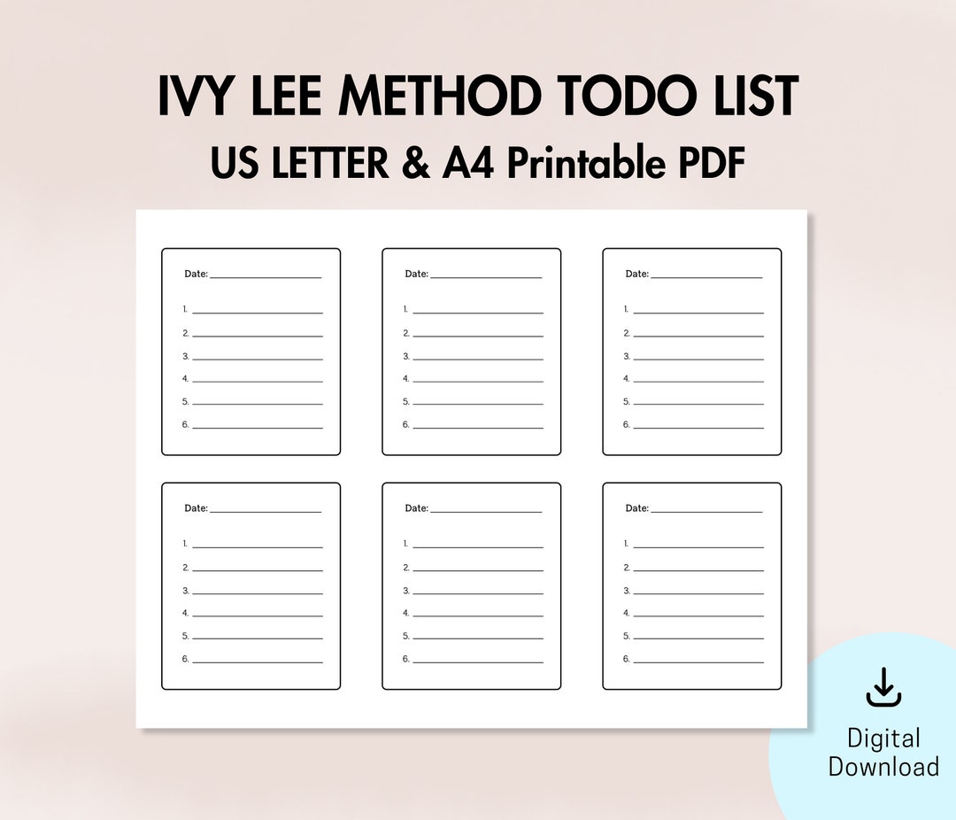 Simple Todo List, Ivy Lee Method Productivity Planner, Minimalist Task ...