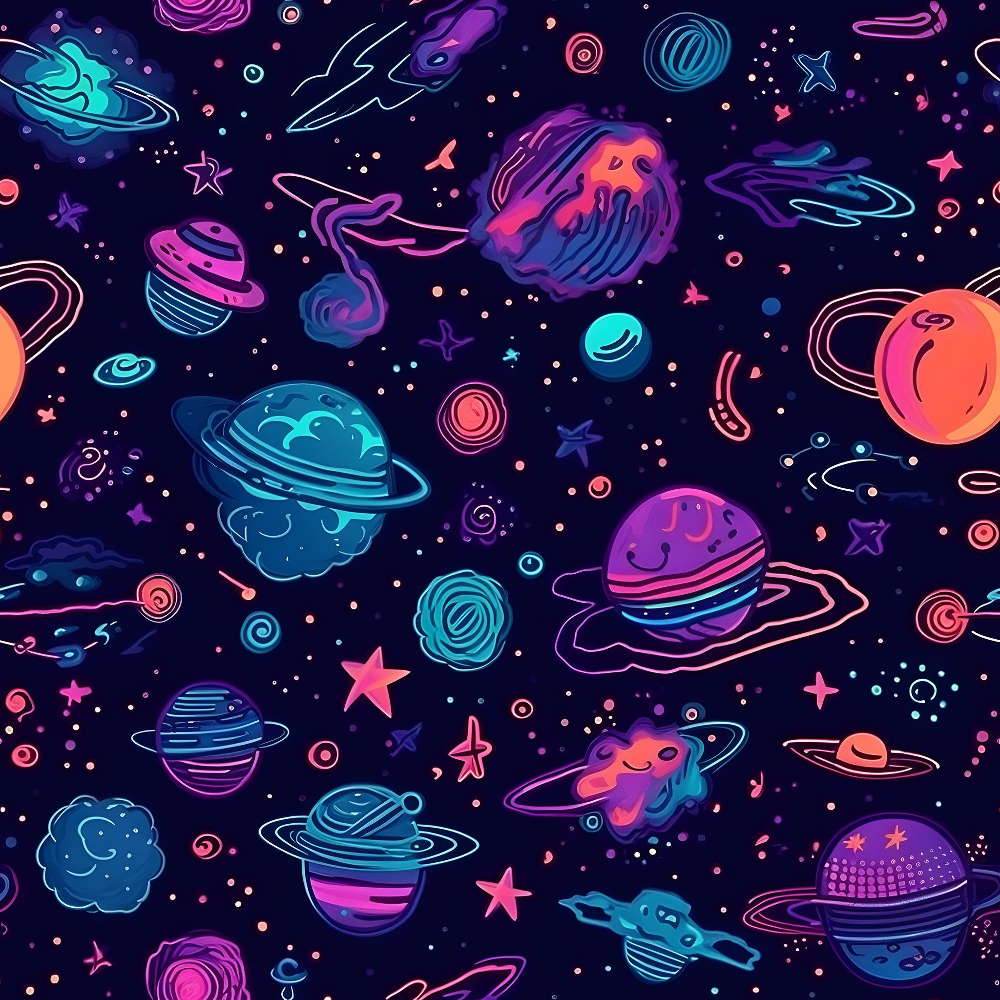 Seamless Neon Space Pattern - Etsy