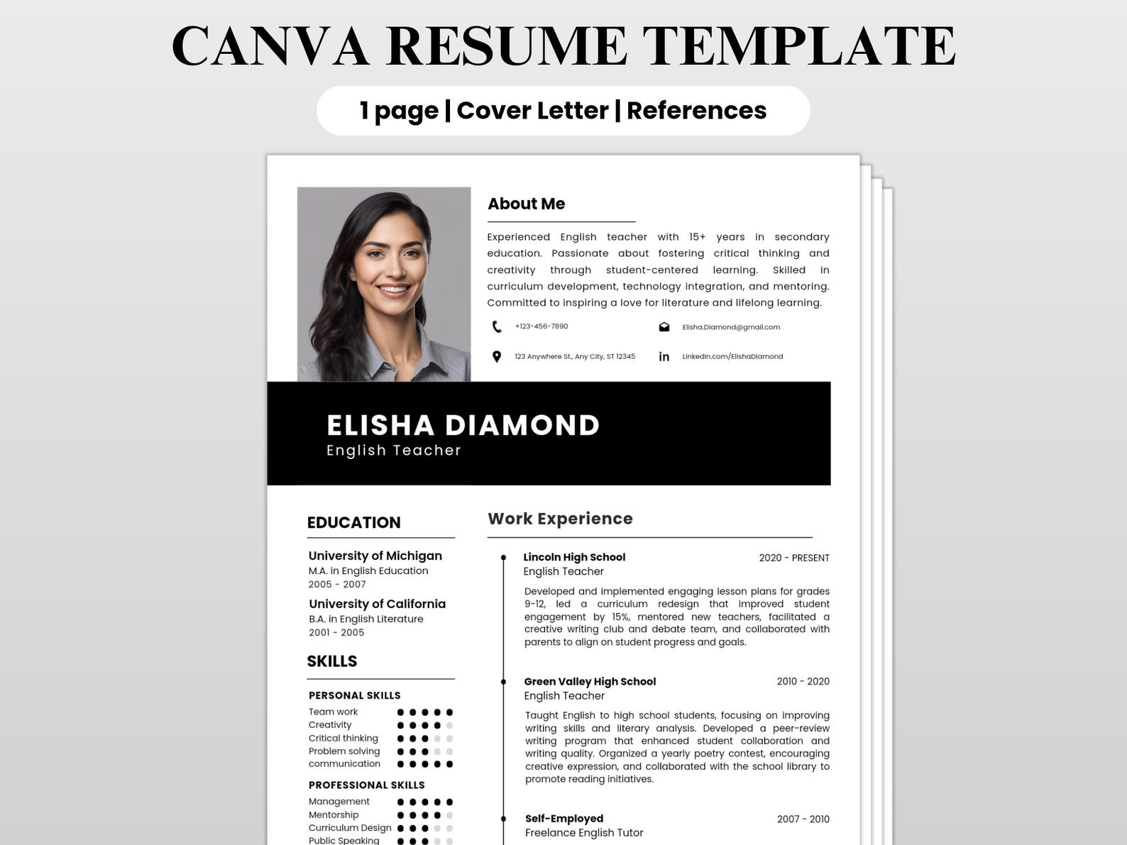 Resume Template, Canva Resumes, Resume for Teacher, Resume Examples for ...