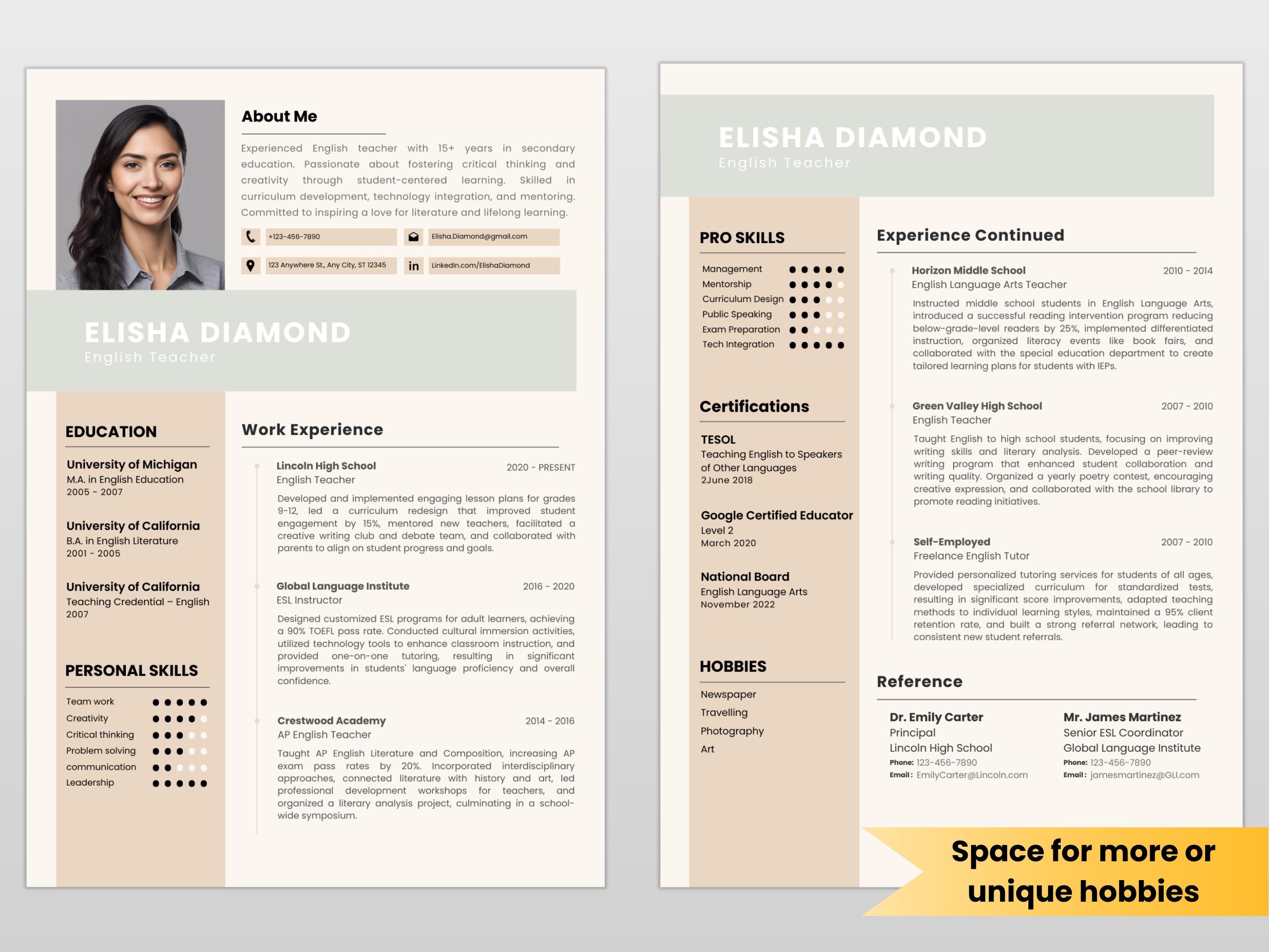 Canva Resumes, Resume for Professional, Resume for Teacher, Resume ...