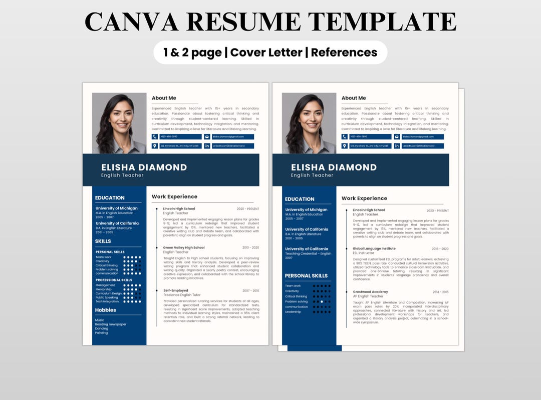 Resume Bundles, Canva Resumes, Resume for Teacher, Resume Examples for Teachers, Example for ...