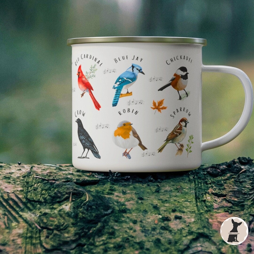 Bird Design Enamel Camping Mug: 12 Oz Songbird Coffee Mug - Etsy