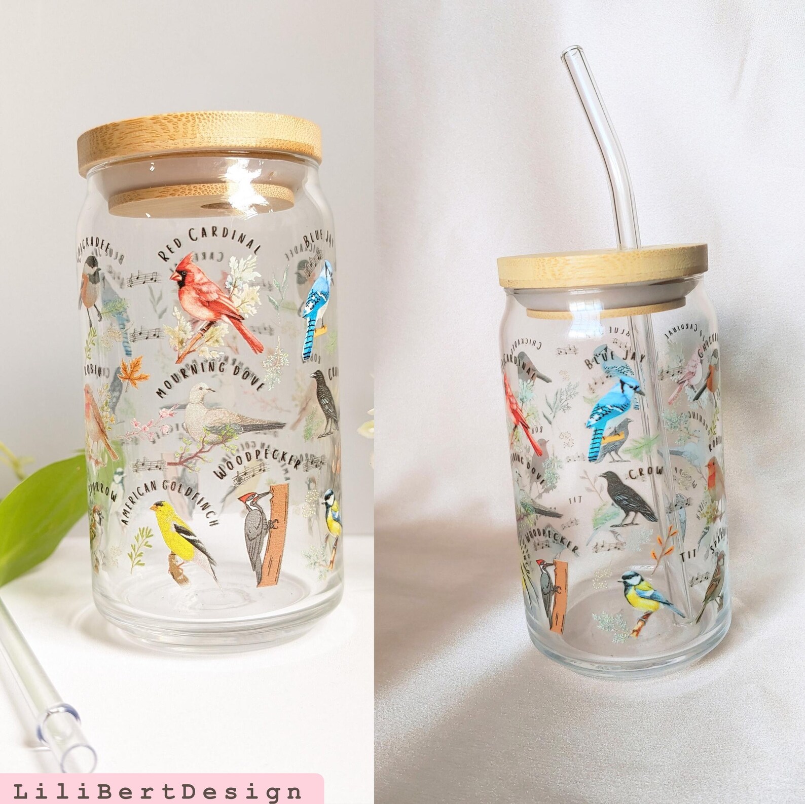 Bird Iced Coffee Cup Glass Cup With Straw Gift for Her - Cardinal Bird ...