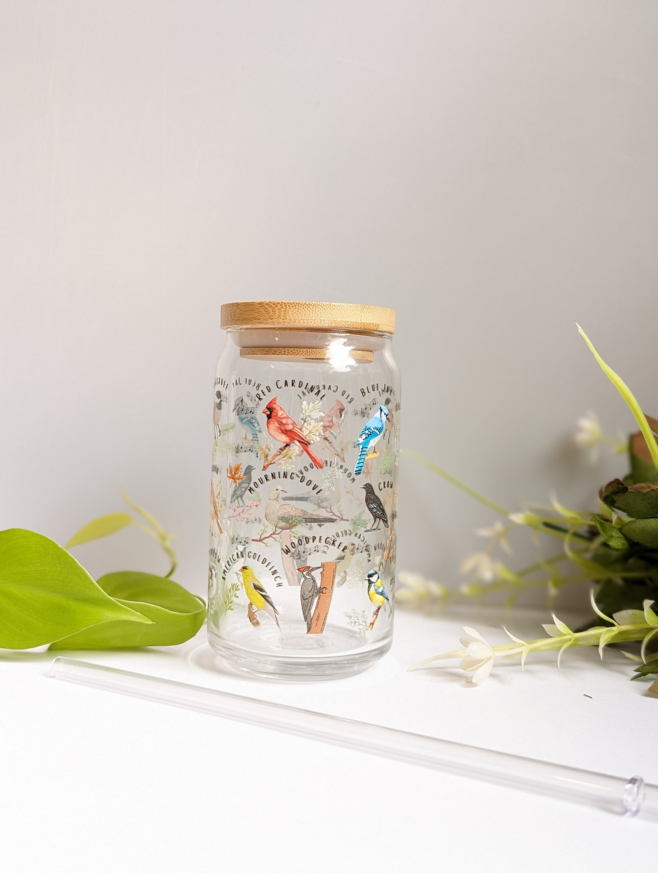 Bird Iced Coffee Cup Glass Cup With Straw Gift for Her - Cardinal Bird ...