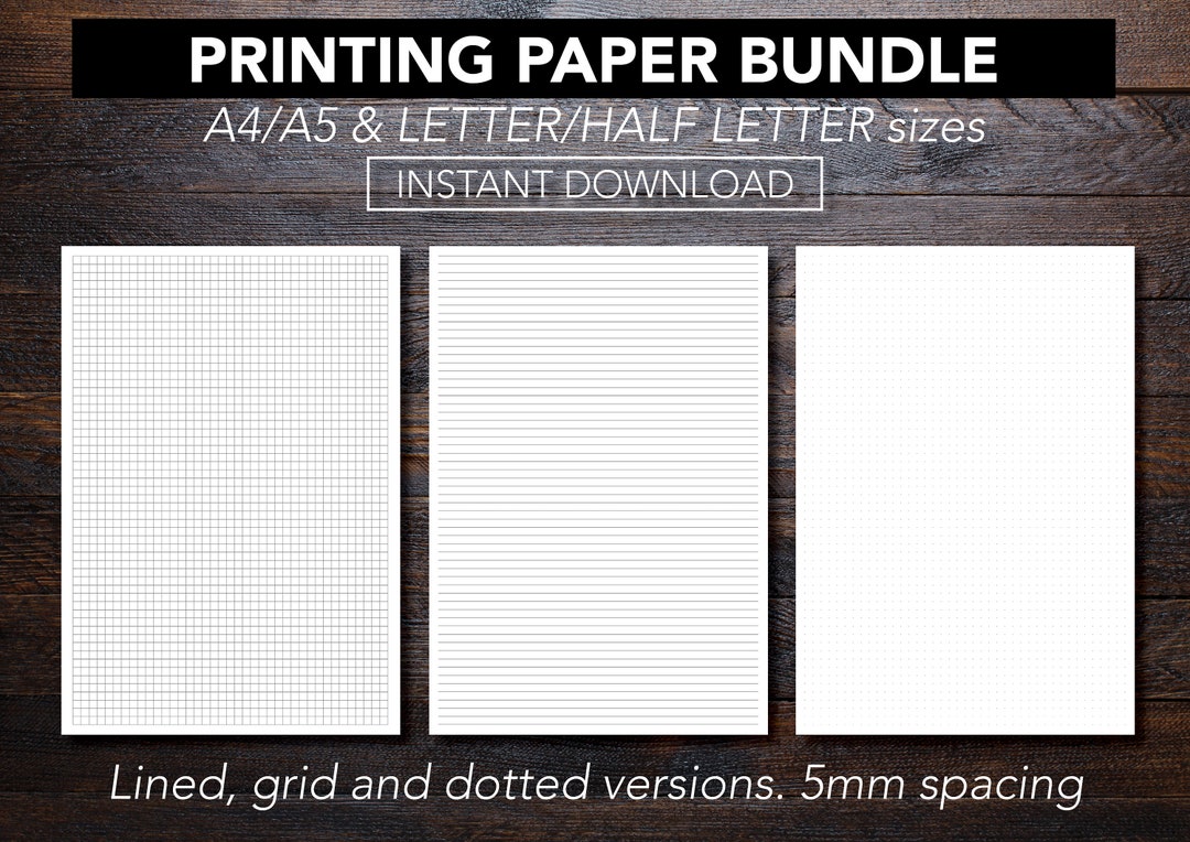 Printable Paper Bundle. Dotted Lined and Grid Paper Notebook - Etsy