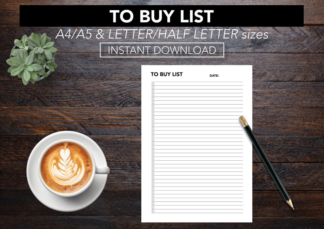 To Buy List. Printable Paper Template. Minimalist Purchasing - Etsy