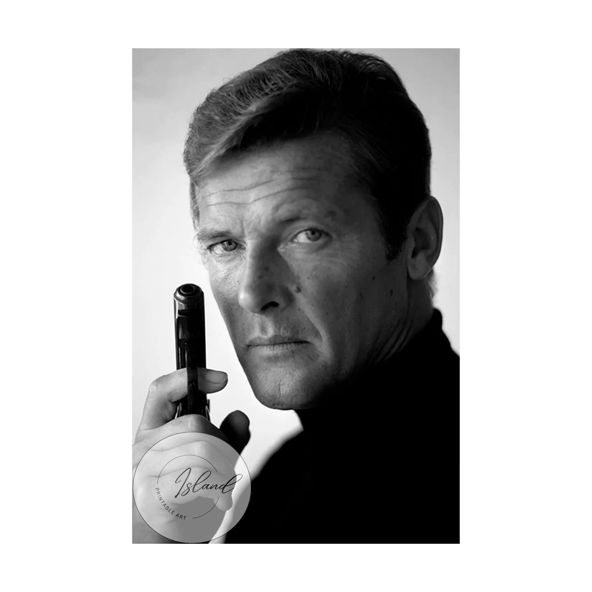 James Bond Print, Roger Moore, Black and White Wall Art, Vintage Print ...