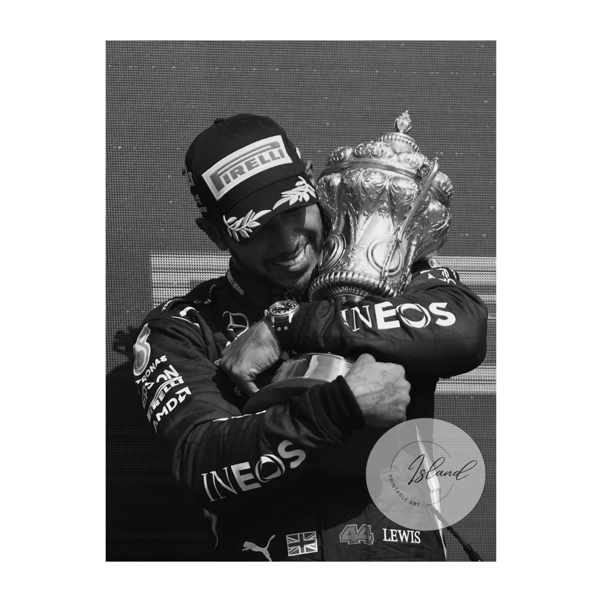 Lewis Hamilton F1 Print: Iconic Victory Moment, Black and White ...