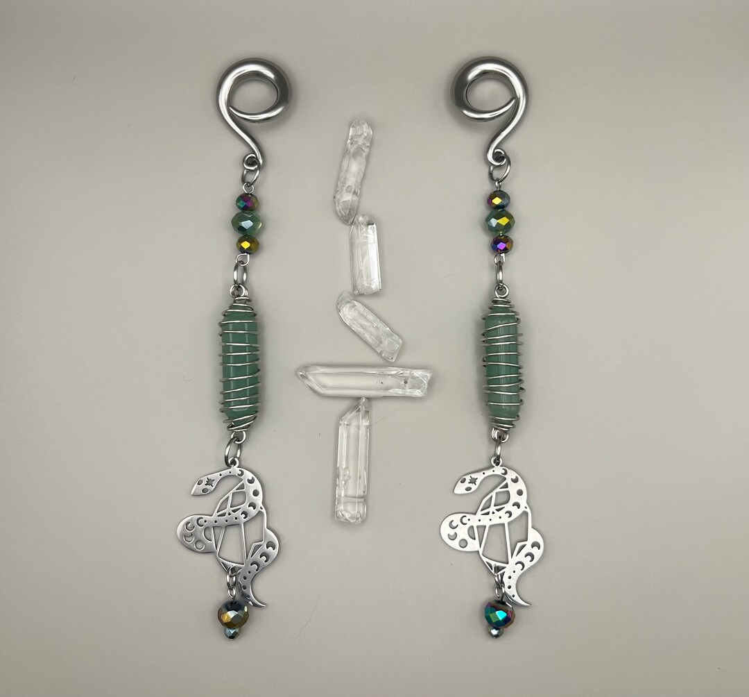 Handmade Dangling Gauge, Multiple Sizes. Snake weighted Gaugeearring ...