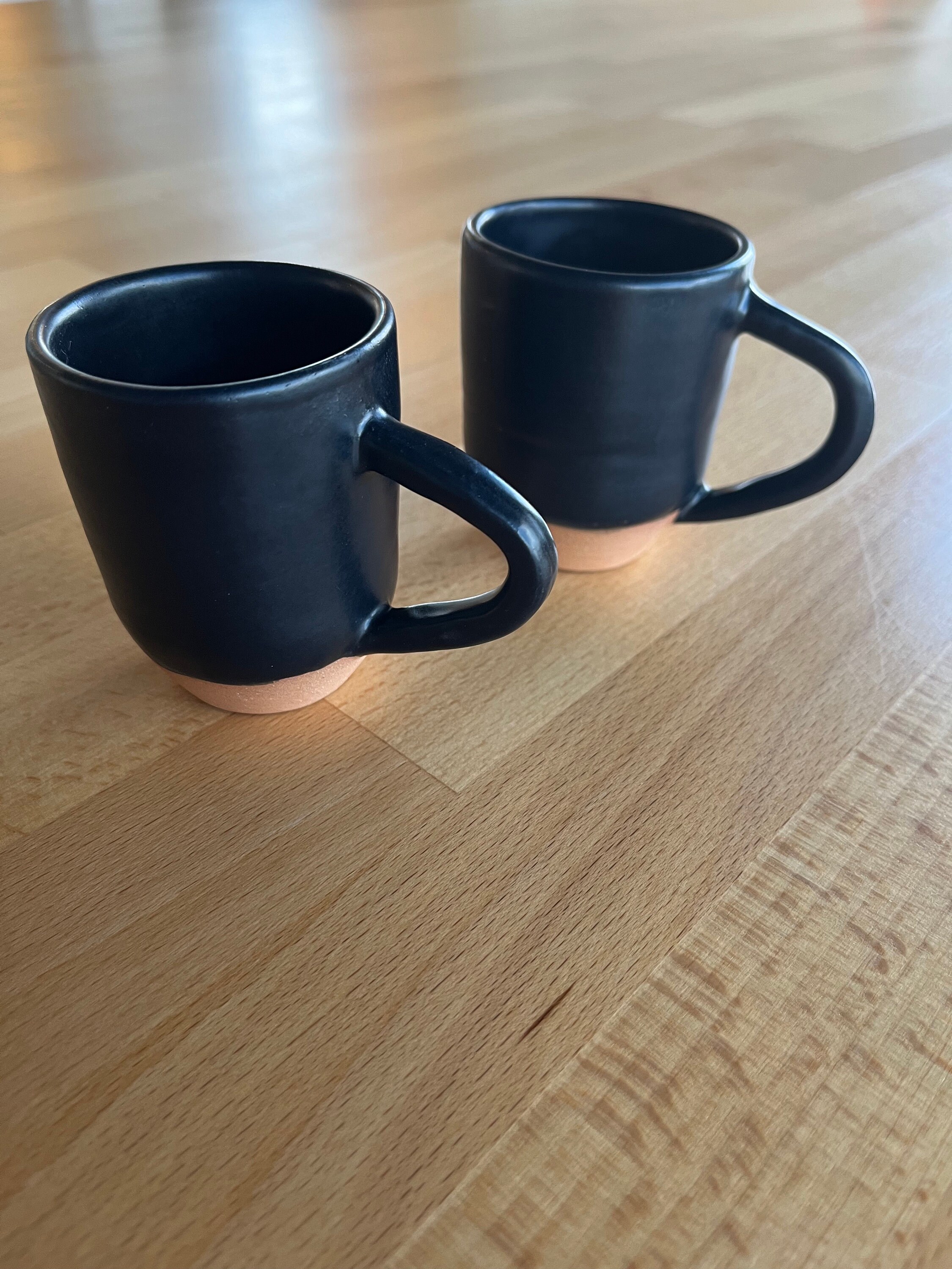 Pair of Handmade Ceramic Satin Black Espresso Mugspair of Two Black ...