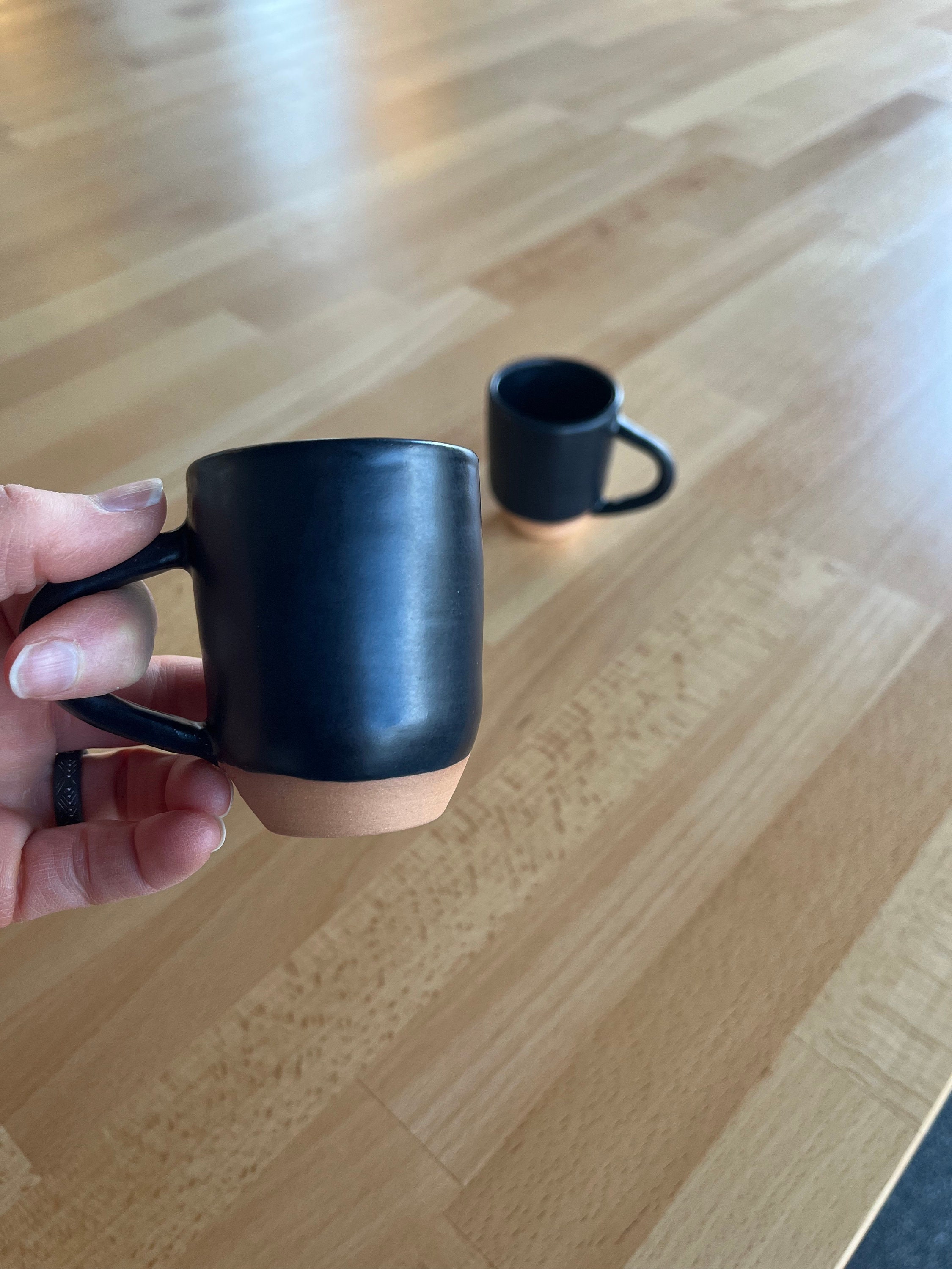 Pair of Handmade Ceramic Satin Black Espresso Mugspair of Two Black ...