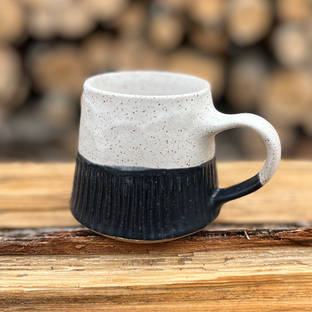 Handmade Ceramic Carved Black and White Speckled Mug Black and White ...