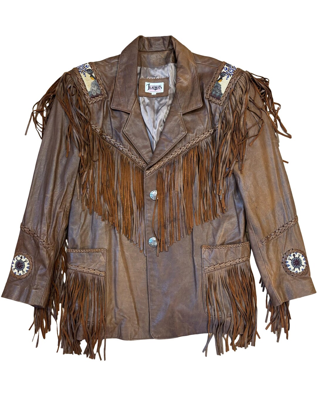 Vintage Brown Leather & Beaded Fringe Jacket, Western Cowboy Rodeo ...