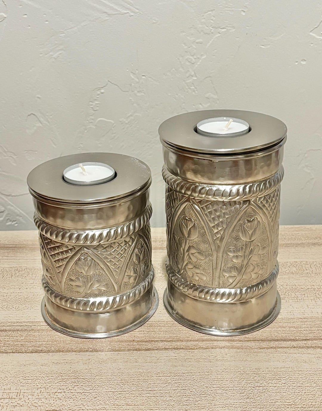 Zodak Silver Column Candle Holders, Etched Votive Candlesticks, Elegant ...