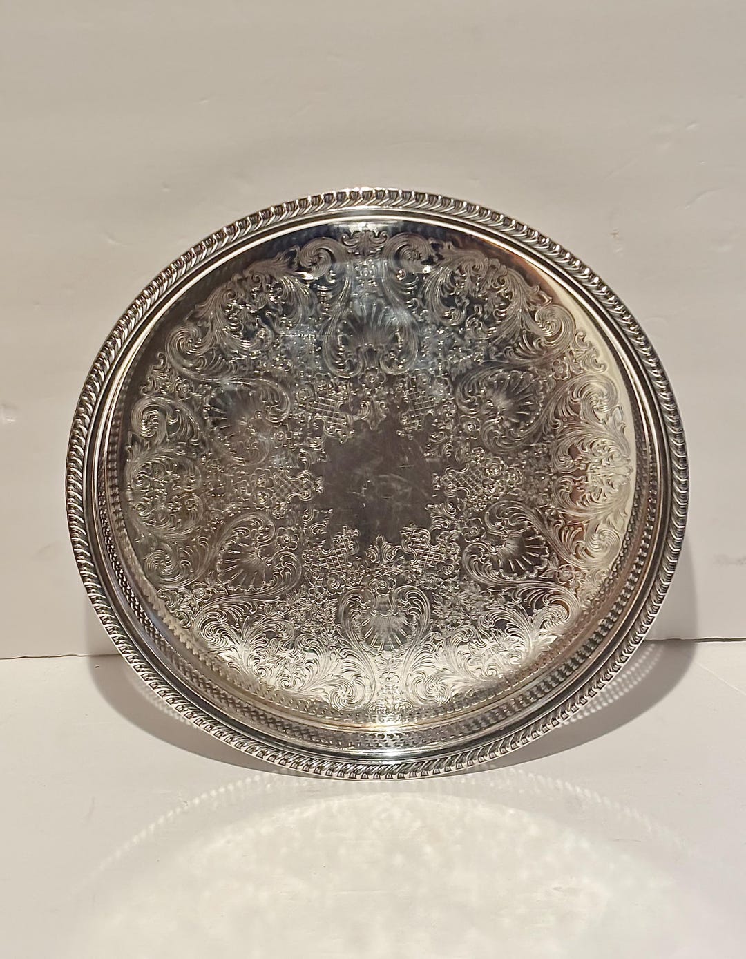 Large Silverplate Serving Tray, Vintage Silver Round Cocktail Tray ...