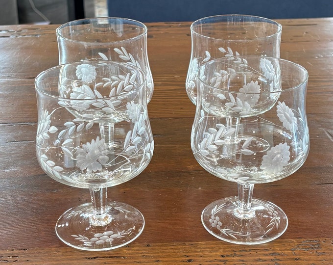 Vintage Etched Cocktail Glasses (set of 4), Etched Glassware, Drink and ...